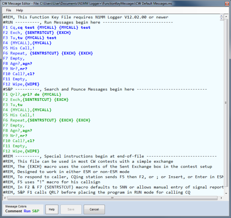 Function Keys, Messages and Macros – N1MM Logger Plus